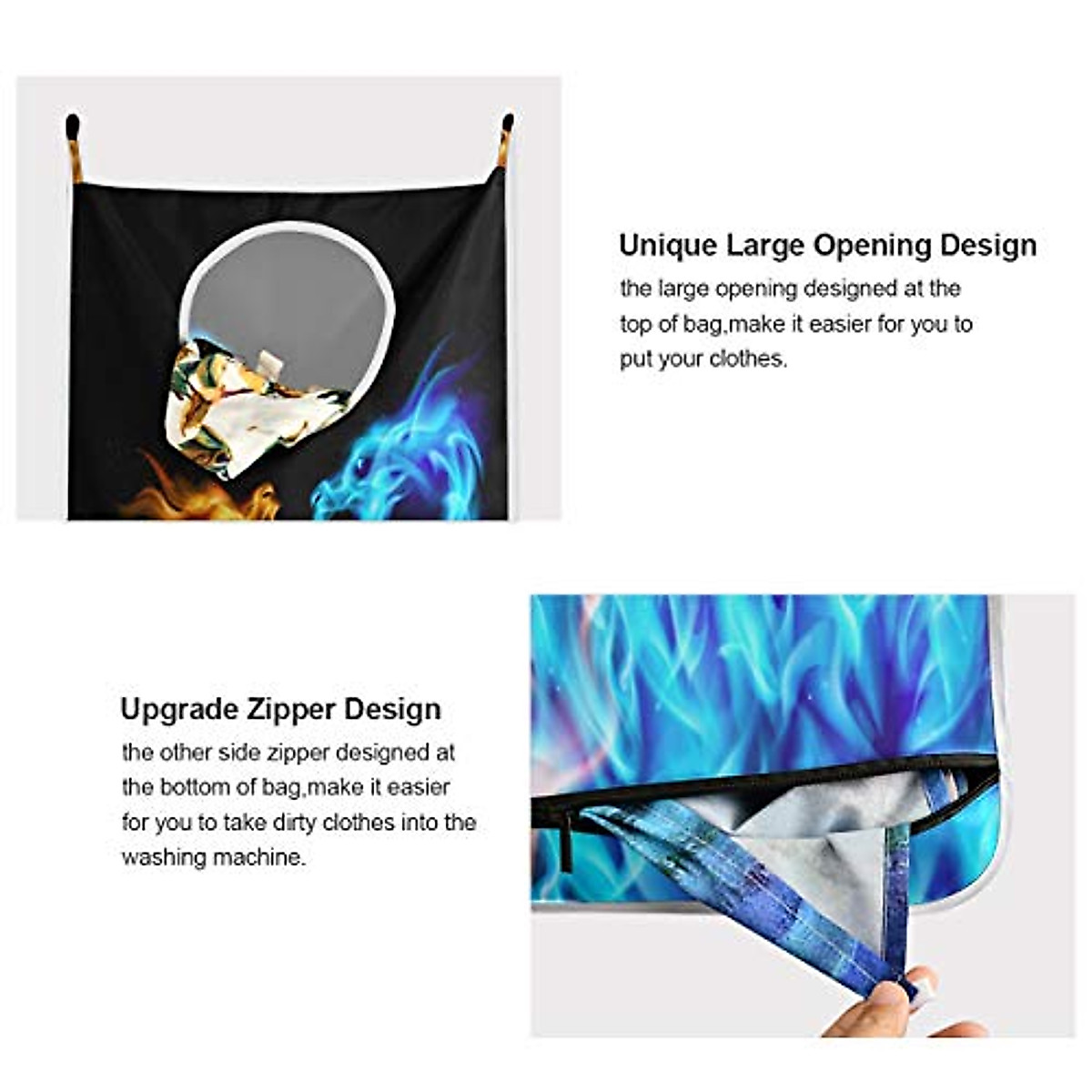 Red Blue Fire Dragon Hanging Laundry Hamper Bag Animal Monster Dirty Clothes Bag,Over The Door Cloth Basket with Hooks, for Bathroom, Bedroom, Storage, Space Saving, Wall, College, Closet