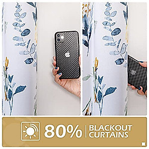 MYSKY HOME Floral Blackout Curtains 63 Inch Long Living Room Bedroom Curtains Thermal Insulated Curtains Room Darkening Curtains Printed Flower Leaf Window Treatments, 2 Panels, Yellow and Blue
