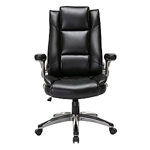 COLAMY Office Chair High Back Leather Desk Chair, Flip-up Arms Adjustable Swivel Executive Chair Thick Padding for Comfort and Ergonomic Design for Home Office, Black