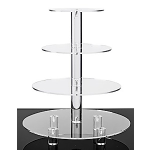Jusalpha® Large 4 Tier Acrylic Glass Round Cake Stand Cupcake Stand Tea Party Serving Platter Candy Bar Party Décor with Rod Feet (4RF)