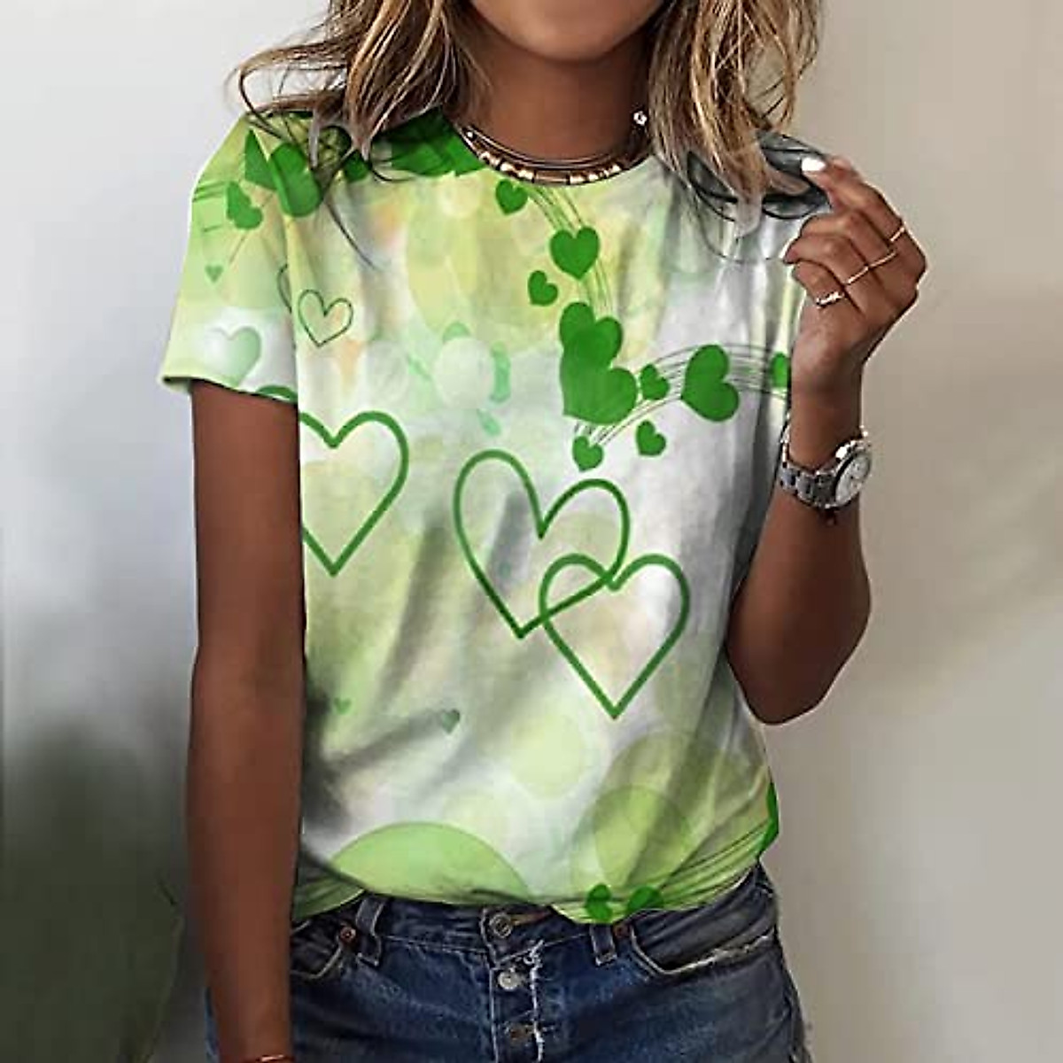 Women's St Patricks Day Shirt Tie Dye St Patrick's Day T-Shirt Tshirts Short Sleeve Cute Blouse Clothes Tops Sweatshirts Saint Patricks Day Teen Girls Outfits Apparel Woman Pullover Army Green M