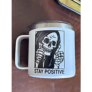 EXIGENT Funny Stay Positive Skull Coffee Tea Cup Mug Collectible 14Oz Ounces Birthday Gifts Decorations (SKULL)