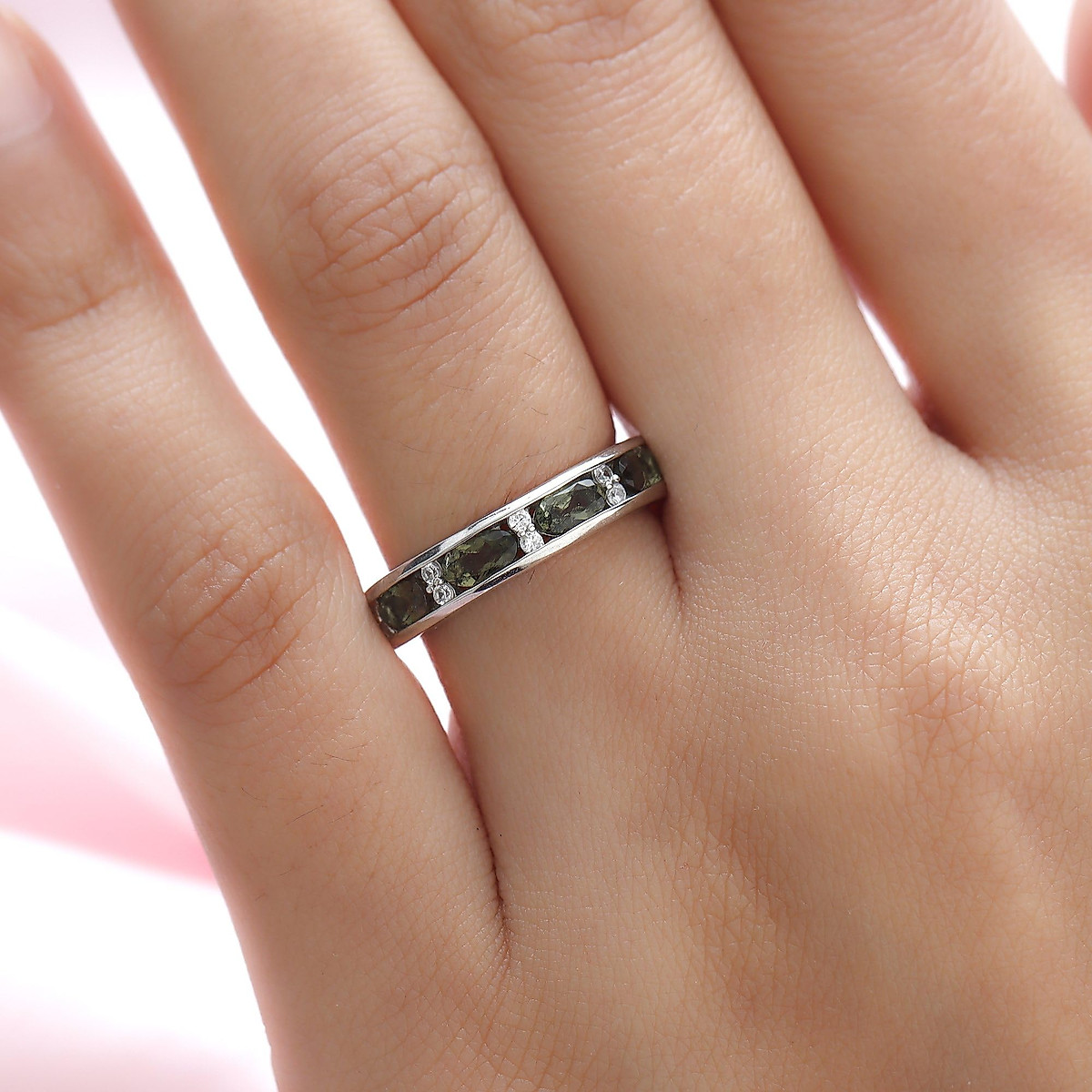 Shop LC Moldavite Zircon Eternity Ring 925 Sterling Silver Wedding Band for Women Jewelry Bridesmaid Gifts for Women Size 8 Ct 0.8 Birthday Gifts