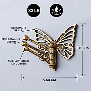 Indian Shelf Brass Butterfly Swivel Tri Arm Hook Foldable Decorative Wall Hooks 3 Prong Wall Hooks Vintage Towel Hooks Gold Coat Hooks Robe Hook Folding Coat Hooks Hangers