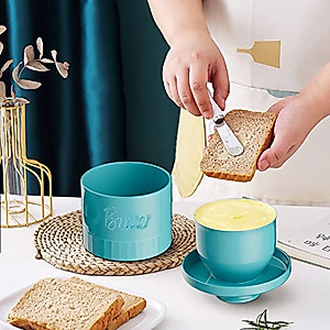 Ceramic Butter Crock, French Butter Dish with Lid for Kitchen Counter, Large Porcelain Butter Keeper with Water Line, Farmhouse Country Style Butter for refrigerator Storage Container, Aqua