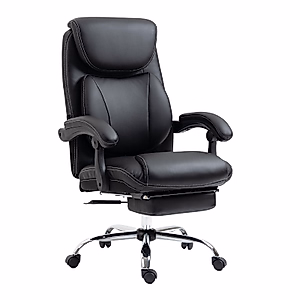 Massage Office Chair, Reclining Office Chair with Footrest, High-Back Massaging Office Chair, PU Leather Executive Swivel Computer Desk Chair with Height and Armrest Adjustable, 280 lb Capacity, Black