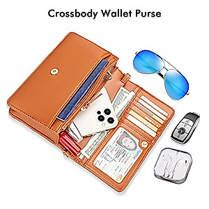 nuoku Women Small Crossbody Purse Cell Phone Wristlet Wallet Purse with RFID Card Slots and Strap for Women (Orange)