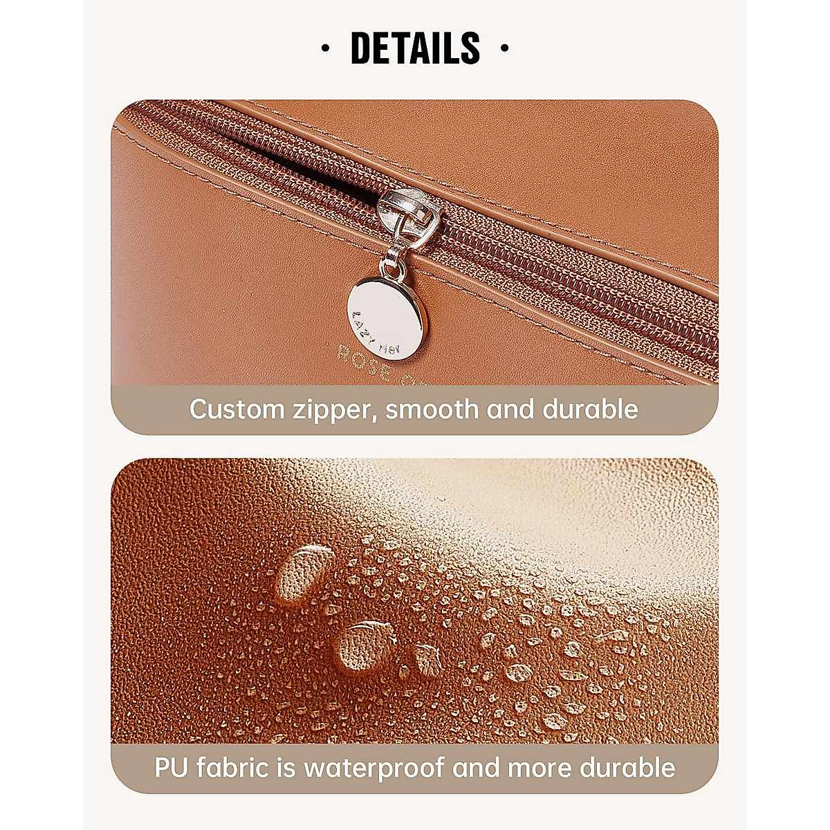 EACHY Travel Makeup Bag,Large Capacity Cosmetic Bags for Women,Waterproof Portable Pouch Open Flat Toiletry Bag Make up Bag with Divider and Handle (Brown, Medium)