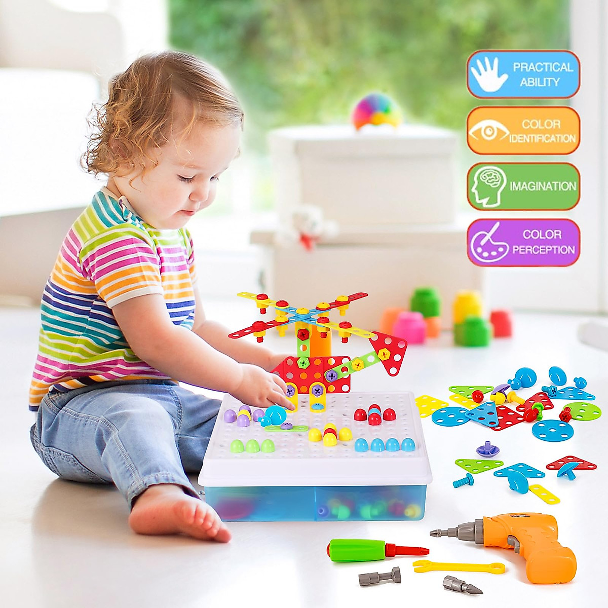 Haifeng 223 Pieces Kid Screwdriver Toy Set, Create and Design Drill kit, Magic Play Toolbox for Kids, Game Activities Center for Kids Ages 3-10 Years Old