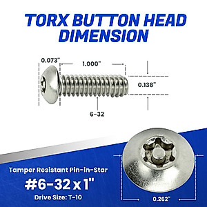 Fastenere Torx Security Machine Screws - 6-32 x 1" (25-Pack) Stainless Steel, Tamper-Resistant, Button Head Screws, Bolt Screw for Higher Level of Safety & Theft Prevention