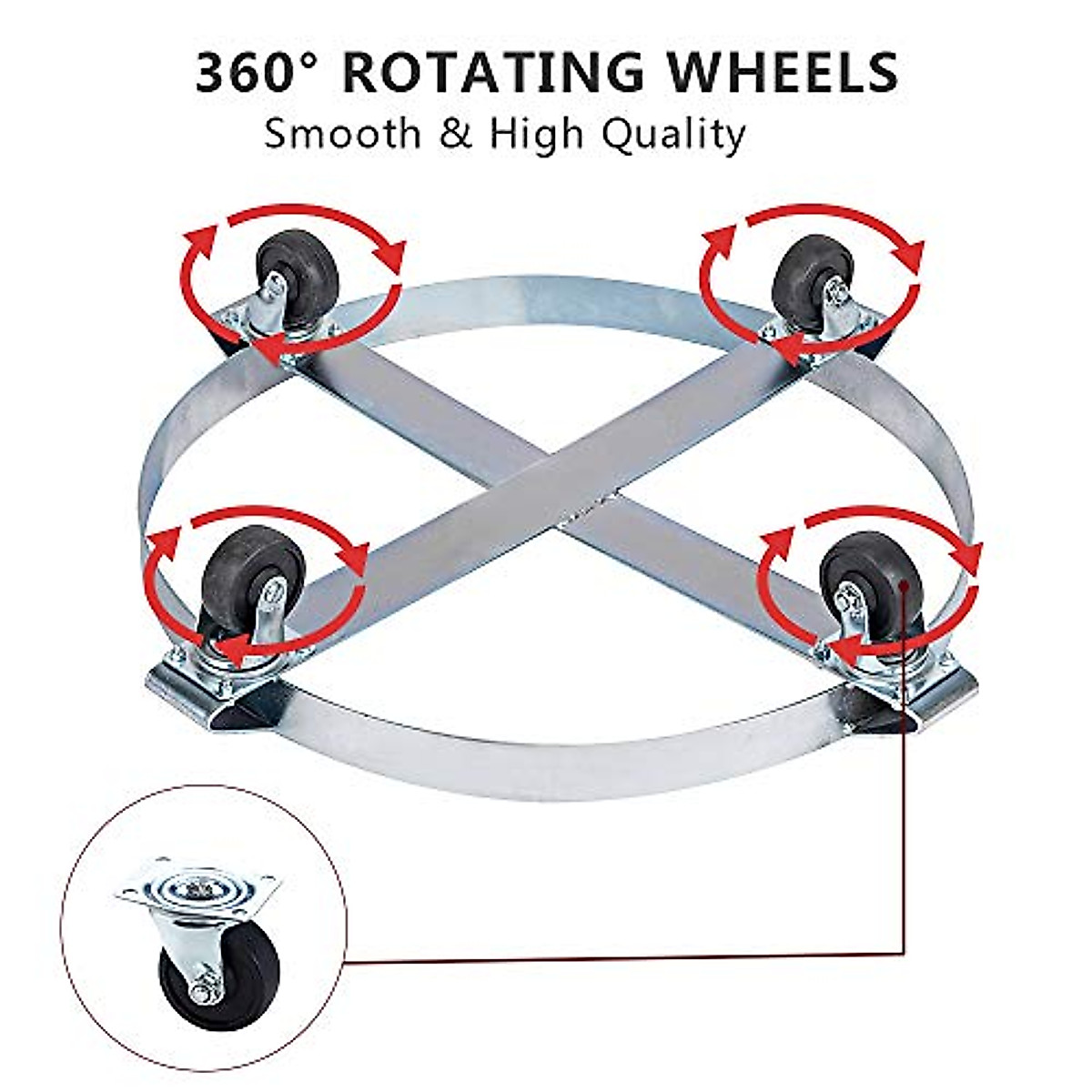 TUFFIOM Heavy Duty Drum Dolly, 1000 lbs. 55 Gallon Barrel Cart, Non-Tipping, Steel, 4 Swivel Casters, Wheeled Hand Truck for Drum Handling Industrial Use (2)