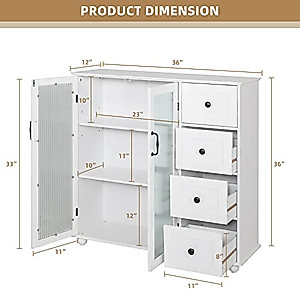 Scurrty Coffee Bar Cabinet Buffet Sideboard Table with Storage, Glass Display Cabinet, 4 Drawers & 2 Doors Kitchen Cupboard, Storage Organizer for Dining Room, Living Room, Entryway, etc (White)
