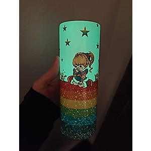 80s Rainbow Girl 20oz color changing/glow in the dark Tumbler with lid and straw