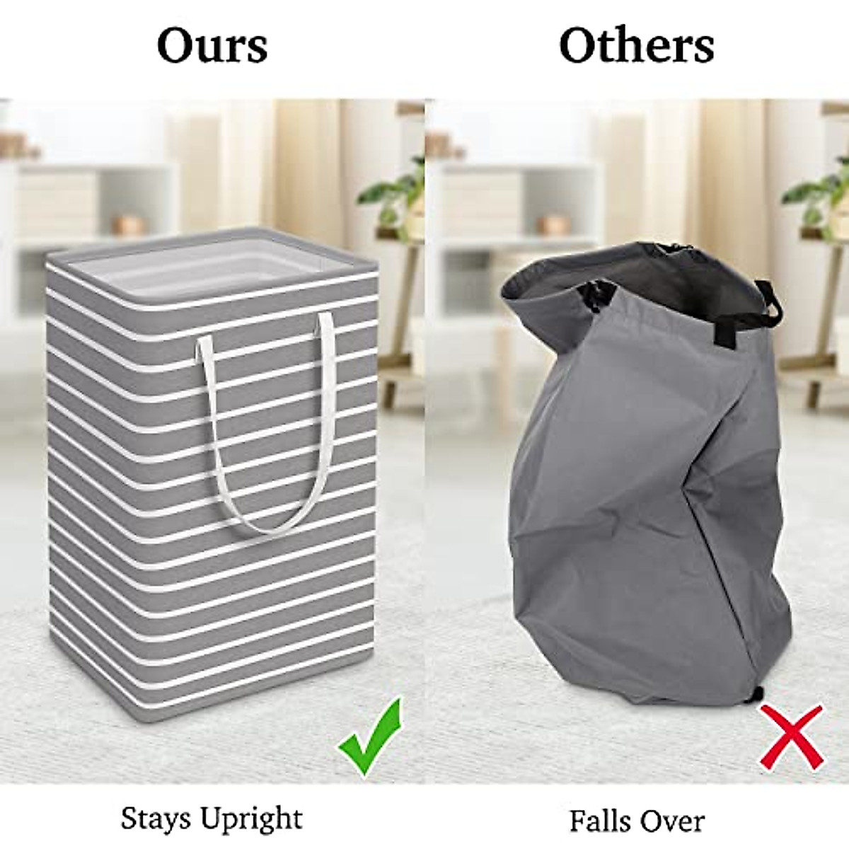 StorMiracle 2 Pack Laundry Basket, 75L Freestanding Laundry Hamper, Foldable & Waterproof Clothes Hamper Laundry Bin with Reinforced Handles for Laundry Room, Bedroom, Living Room, Grey