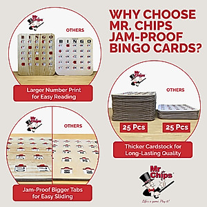 MR CHIPS Jam-Proof Fingertip Slide Bingo Cards with Sliding Windows - 50 Pack in Tan Style