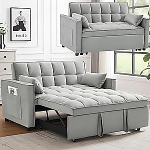 Lin-Utrend 3 in 1 Convertible Sleeper Sofa Bed with Pull Out Sofa Bed, Modern Velvet Loveseat Futon Couch with Adjustable Backrest and Lumbar Pillows,Small Love Seat Lounge Sofa Bed for Small Space