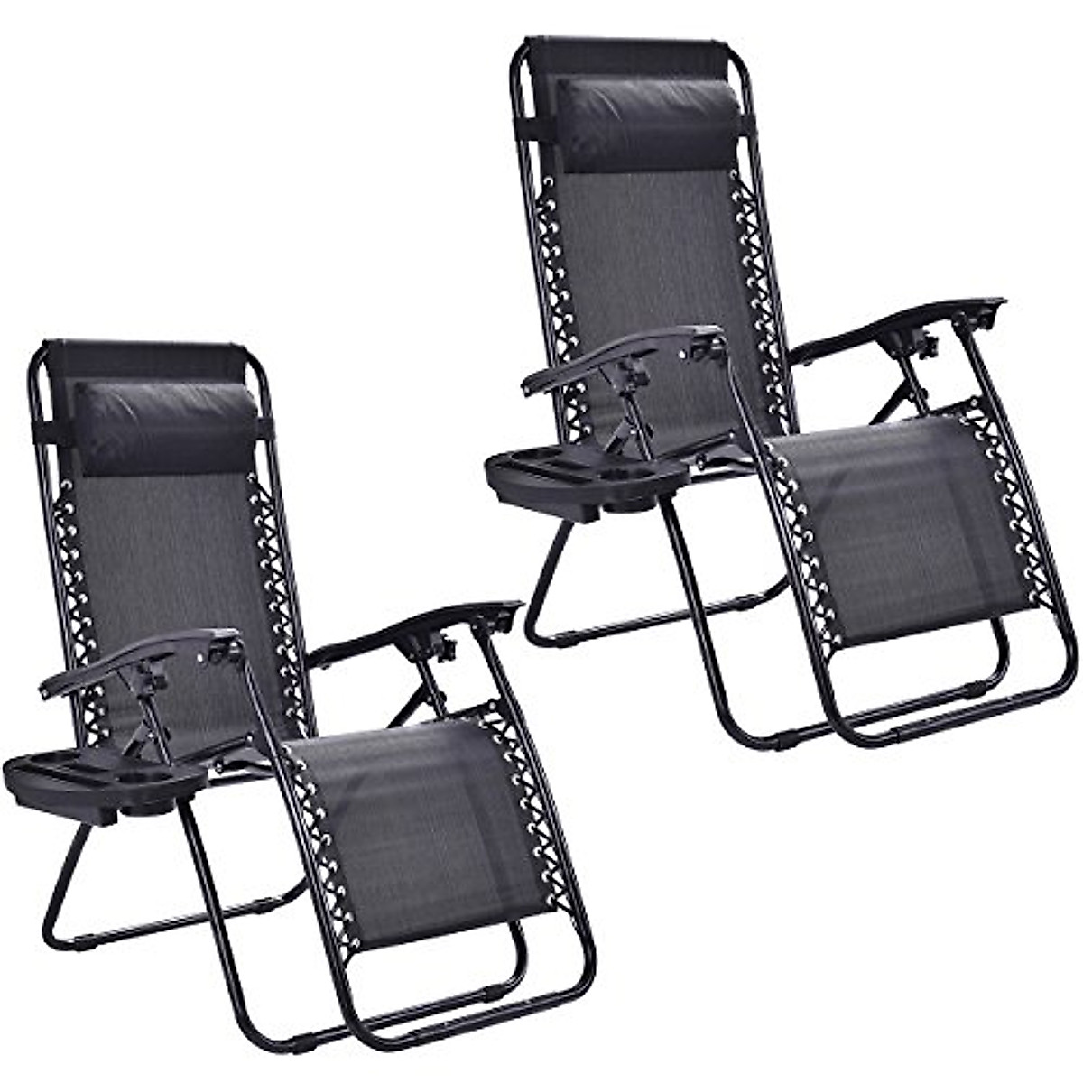 Casart Set of 2 PC Folding Lounge Chair, Outdoor Zero Gravity Recliner Chairs with Cup Holder, Perfect for Yard, Beach and Patio