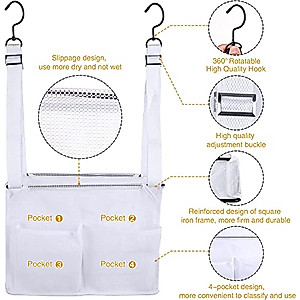 GGMOVE Hanging Mesh Shower Caddy College with Hooks, Bath Baskets Organizer Storage with 4 Pockets for College Dorm Rooms, Gym, Swimming and Travel (White)