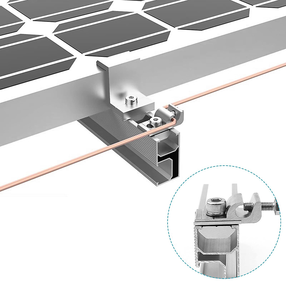 10 Pcs Solar Panel Grounding Lugs with Nuts and Bolts Earthing Ground Clip Cable Clamp for Lay in Lug for Bare Wire and Pipe