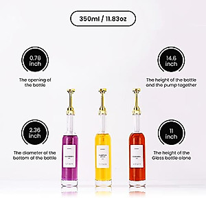 MoliMoli Coffee Syrup Dispenser for Coffee Bar, 350mlCoffee Pump Dispenser, Glass Syrup Bottle w. Pumps, Simple Syrup Dispenser w. Labels,Set of 2, (Gold)