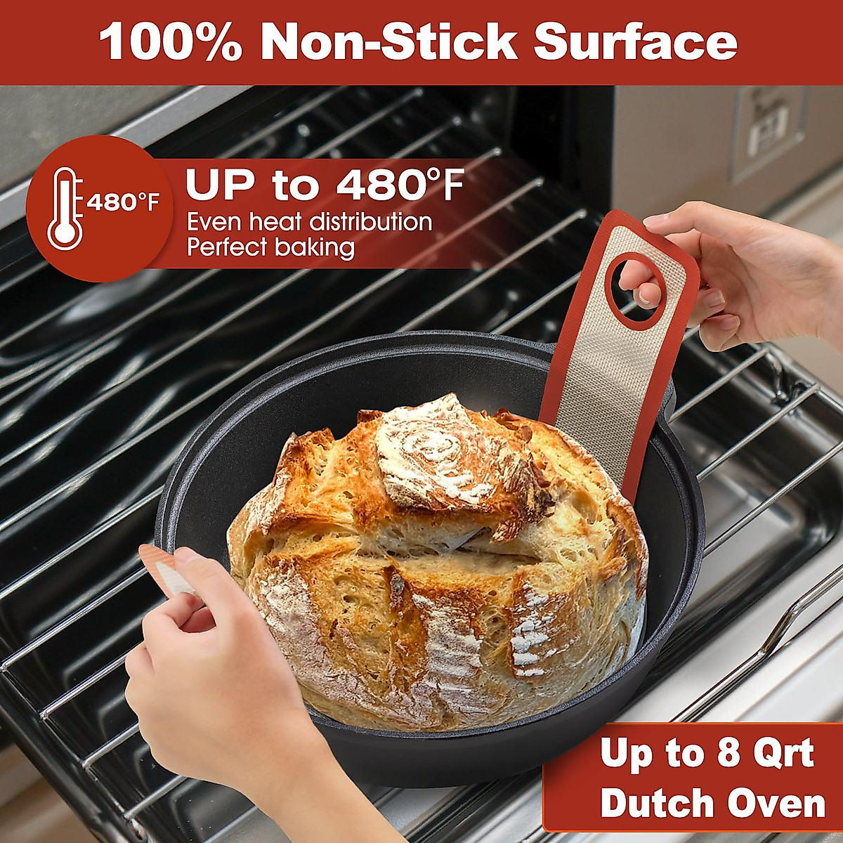 Silicone Bread Sling Dutch Oven - Best Japan Silicone. Non-Stick & Easy Clean Reusable Silicone Bread Baking Mat. With Extra Long Handles Bread Baking Sheet Liner, 2 Brown Set for Transferable Dough