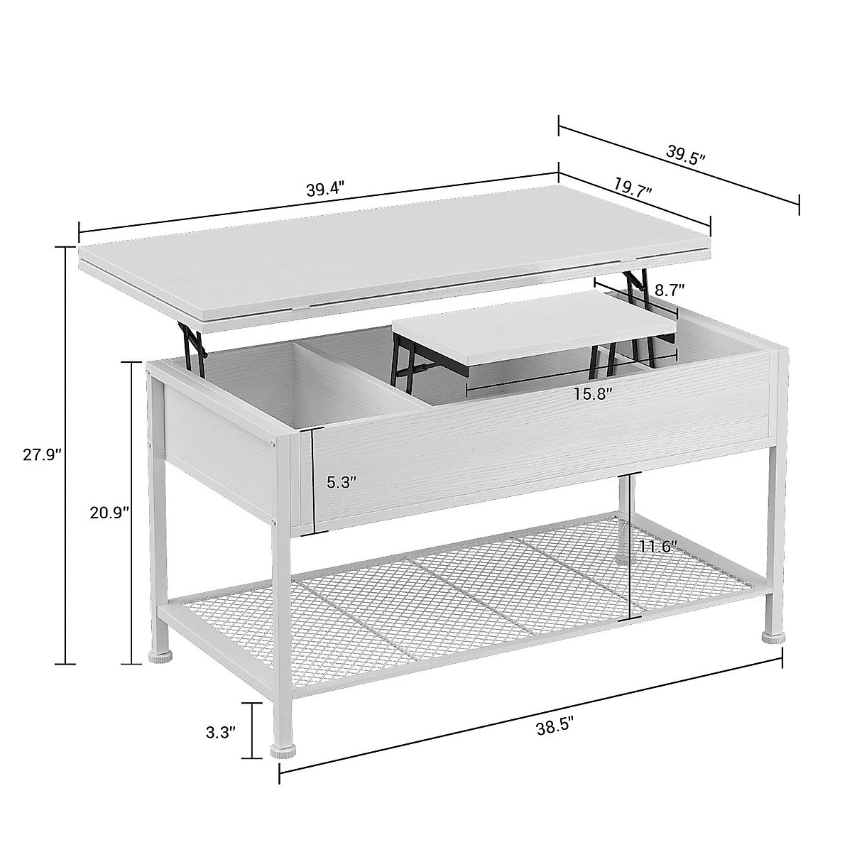 cosimates Lift Top Coffee Table ，4 in 1 Multi-Function Coffee Table with Hidden Compartment ，Convertible Dining Table for Living Room Reception,Home Office, White