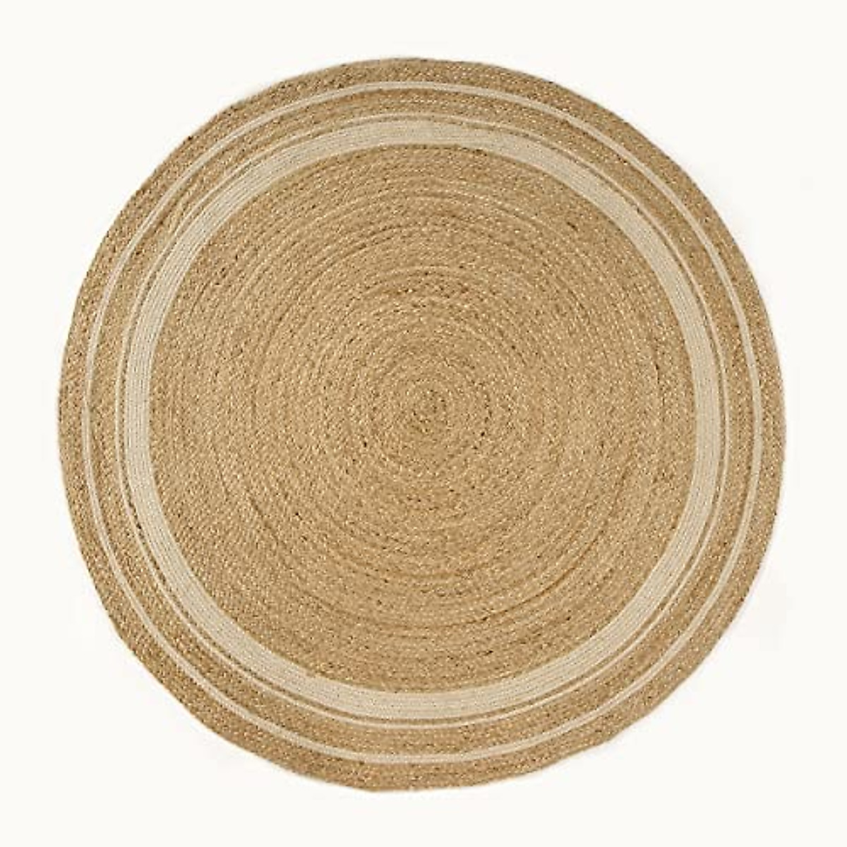 GRUHUM Jute Cotton Area Rug 4ft - Natural Fiber Round Handmade Boho Farmhouse Jute Area Rug Soft Braided Rustic Vintage Reversible Rug for Indoor Kitchen Bedroom Living Room Hallways Enterway
