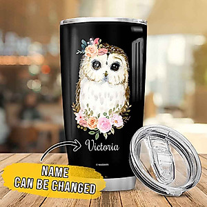 Wassmin Personalized Tumbler Cup With Lid 20oz 30oz Custom Name Customized Double Wall Vacuum Insulated Tumblers Coffee Travel Mug Birthday Christmas Gifts For Animal Lovers (Owl)