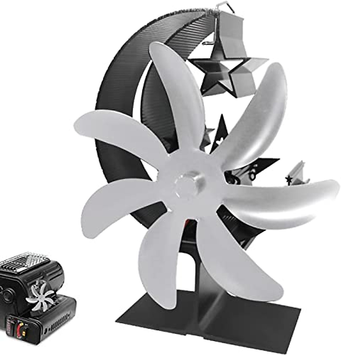 7 Blades Wood Stove Fan, Non Electric Wood Stove Fans, Stove Fan for Wood Burning, Dual Head Wood Burner Fans, Log Burner Fan for Wood burner Stove Top Eco-Friendly Silent Operation Multi Burners