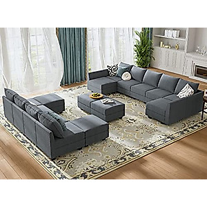 HONBAY Oversized Modular Sofa U Shape Modular Couch with Chaise Modular Sectional Couch Sofa with Storage Seats, Bluish Grey