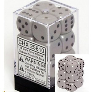 Gray with Black Pips D6 16mm 12 Piece Set