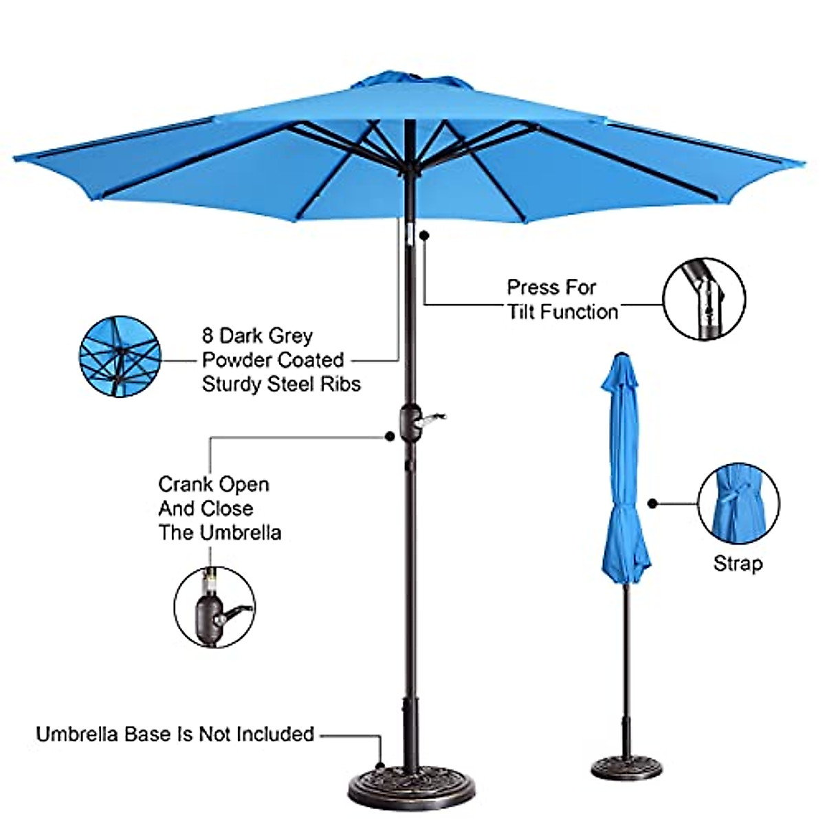Pure Garden 741227ETJ Patio Umbrella, Blue