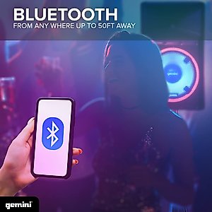 Gemini Sound GSP-L2200PK Indoor 2200 Watt Peak Bi-Amped Wired AC Powered Bluetooth DJ Speaker with 15" Inch Woofer, LED Party Lights, Built in Media Player, and Included Microphone and Speaker Stand