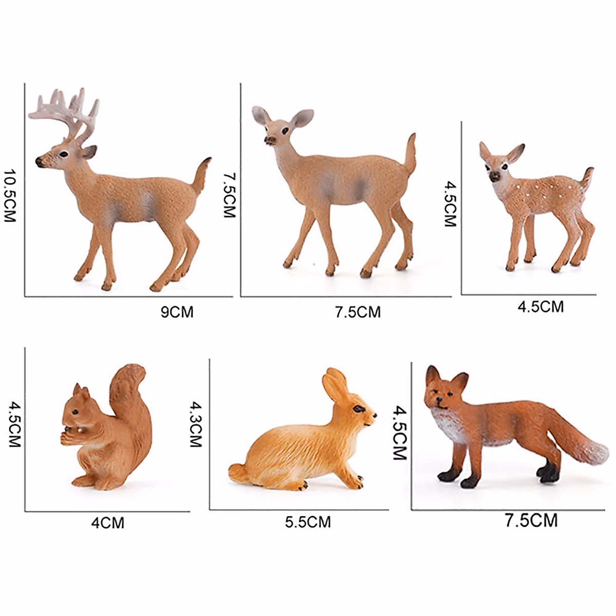 6 Pcs Simulated Forest Animal Models Figure Toy Playset, Woodland Creatures Figurines Miniature Toys Include Deer, Fox, Rabbit, Squirrel Treasures Science Educational Props