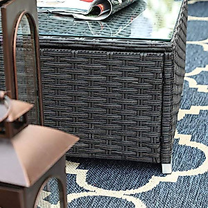 PHI VILLA Outdoor Loveseat Rattan Sectional Sofa - Patio Wicker Furniture Set Outdoor Couch for Backyard, Garden (4-Piece Navy Blue)