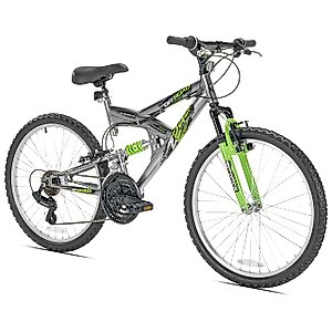 Kent International Northwoods Aluminum Full Suspension Mountain Bike | 24-inch Bike w/ 21-Speed Shimano Derailleur Drivetrain | Lightweight Mountain Bikes w/ Aluminum Frame for Cycling | Grey/Green
