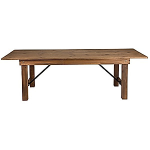 Flash Furniture HERCULES Series 8' x 40" Rectangular Antique Rustic Solid Pine Folding Farm Table
