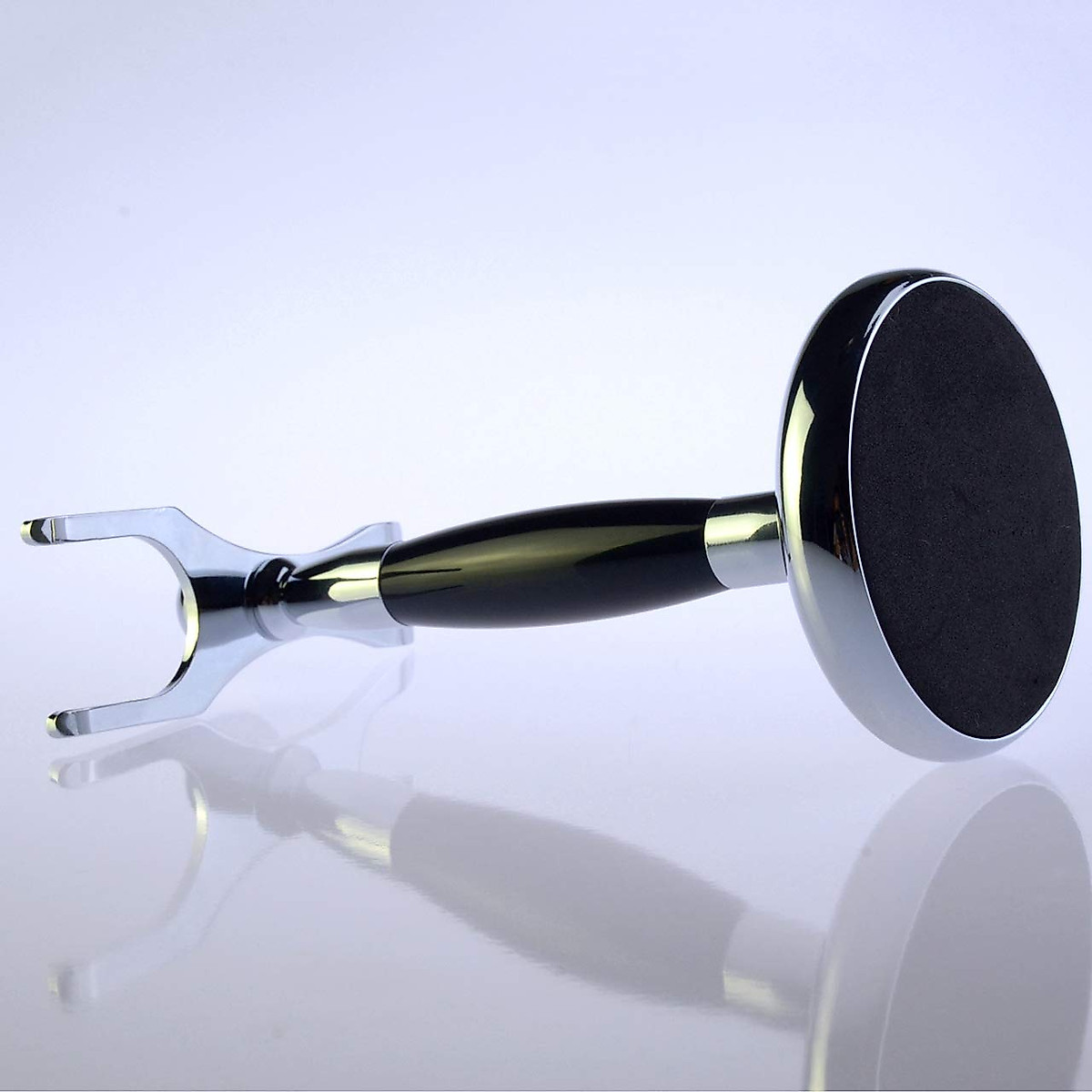 SANWA Deluxe Stainless Steel Shaving Brush Stand Holder for Razor & Brush Weighted Base Black Handle