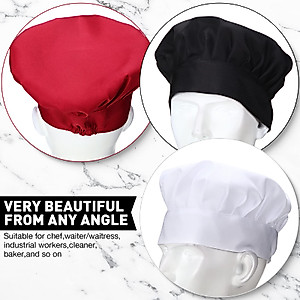 18 Pcs Chef Hats for Adults Adjustable Elastic Chef Cap Kitchen Bakers Hat Cooking Cap Funny Chef Gifts for Men Women, Black, White, Red