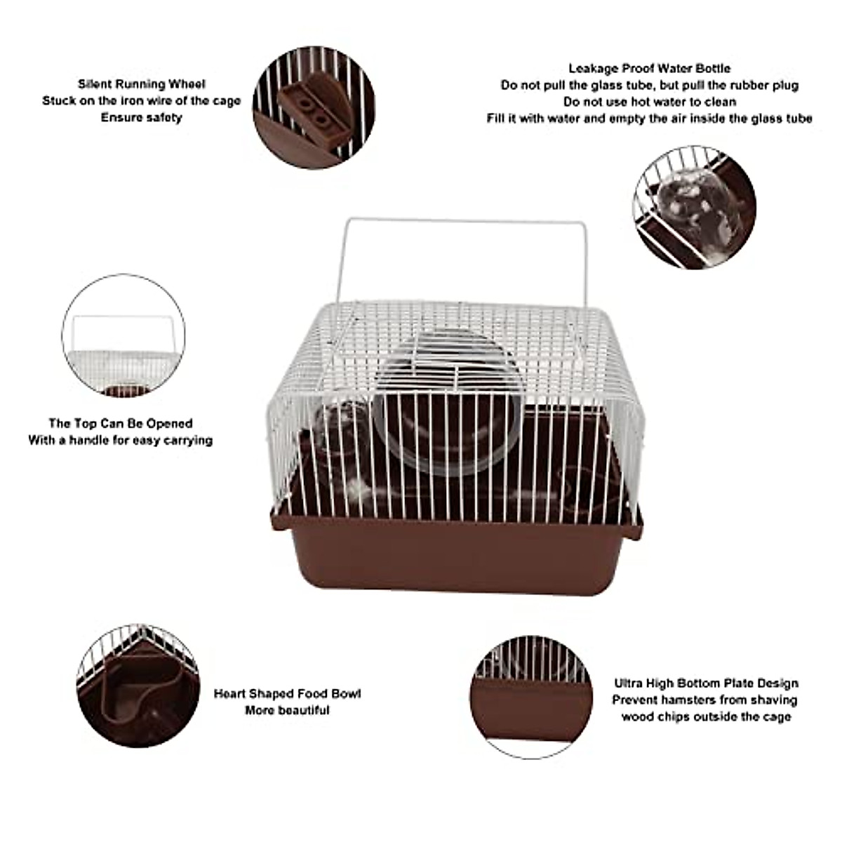 HEEPDD Hamster House Toy, Hamster Cage Breathable Portable Small Animal House with Water Bottle Bowl Running Wheel for Guinea Pigs Rabbits