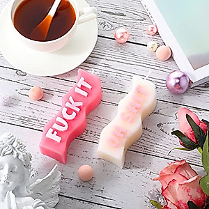 Coume 2 Pieces Aesthetic Candles Atmosphere Candle Wavy Word Fun Shaped Trendy Soy Wax Scented Cool Funny Gift for Christmas Office Birthday Home Decoration (Funny), White,pink