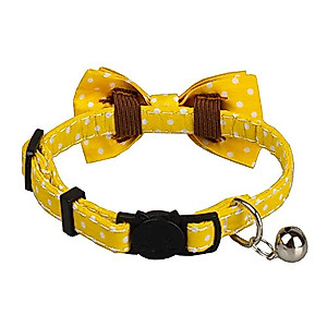 Gyapet Cat Collar Yellow with Bowtie Bell Safety Buckle Breakaway Kitten Puppy 7-11in Dot Colorful Adjustable Dot-Yellow