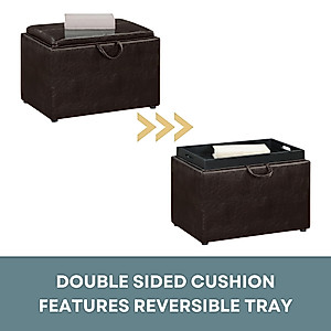 Convenience Concepts Designs4Comfort Accent Storage Ottoman 22.75" - Modern Foot Stool with Decorative Tray for Living Room, Dining Room, Office, Den, Espresso Faux Leather