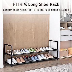 HITHIM 2 Tier Long Shoe Rack,Stackable Wide Shoe Shelf for Shoe Storage,Sturdy Shoe Stand,Non-Woven Fabric Shoe Organizer for Closet,Upgrade Shoe Holder for Entryway, Doorway and Bedroom