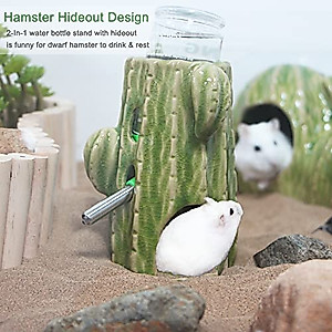 Zhilishu Hamster Water Bottle, 2-in-1 Adjustable Hamster Water Bottle for Glass Tank 80ML Gerbil Water Bottle with Stand, No Drip Ceramic Water Bottle Holder for Dwarf Hamster Mice Rat (Light Green)