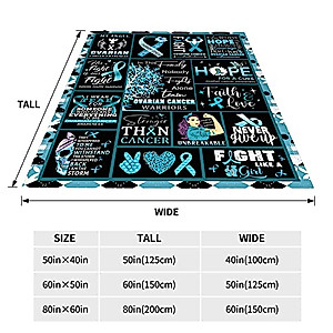 Ovarian Cancer Gifts for Women, Ovarian Cancer Awareness Throw Blanket for Women, Gifts for Ovarian Cancer Survivor, Mothers Day Blanket Gifts for Ovarian Cancer Patients, Teal Blanket 50"x60"
