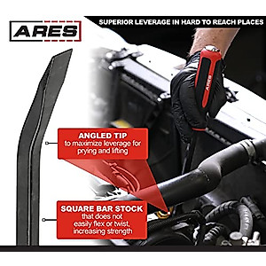 ARES 46008-3-Piece Pry Bar Set - 8-Inch, 12-Inch, and 17.5-Inch Pry Bars - Angled Tip for Lifting and Prying - Comfortable Non-Slip Double Injection Handle - Heavy Duty Striking End Cap