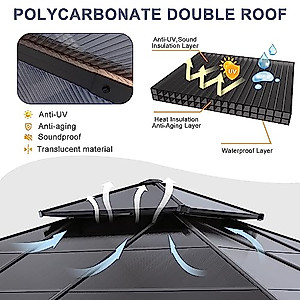 ABCPATIO 12x12 Hardtop Gazebo - Outdoor Polycarbonate Double Roof Gazebo Canopy, Metal Frame Permanent Pavilion with Curtains and Netting for Patio, Garden, Patio, Lawns (Dark Gray)