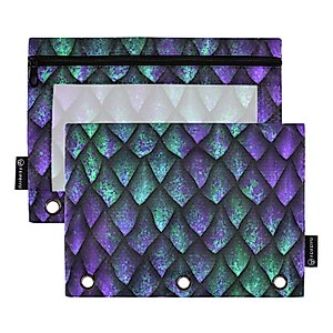 Dragon Scales Pencil Pouch for 3 Ring Binder 2 Pack Binder Pencil Case with Clear Window Pencil Bags with Zipper for College Office Daily Supplies