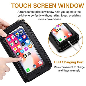 Women Touch Screen Purse Small Crossbody Phone Bag RFID Protection Wristlet Cell Phone Wallet (S-Black)